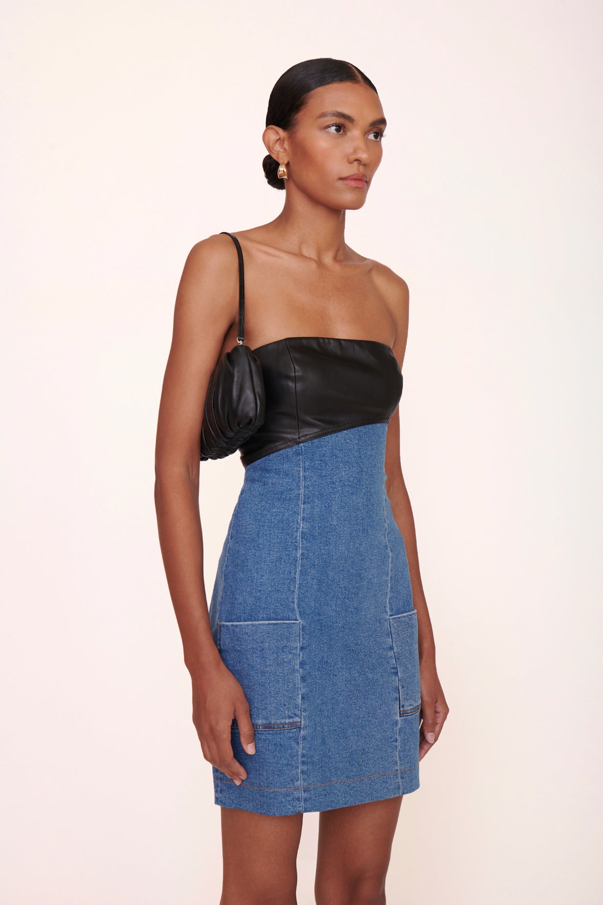 Black Leather Convertible Clutch with Removable Strap - STAUD Official Site