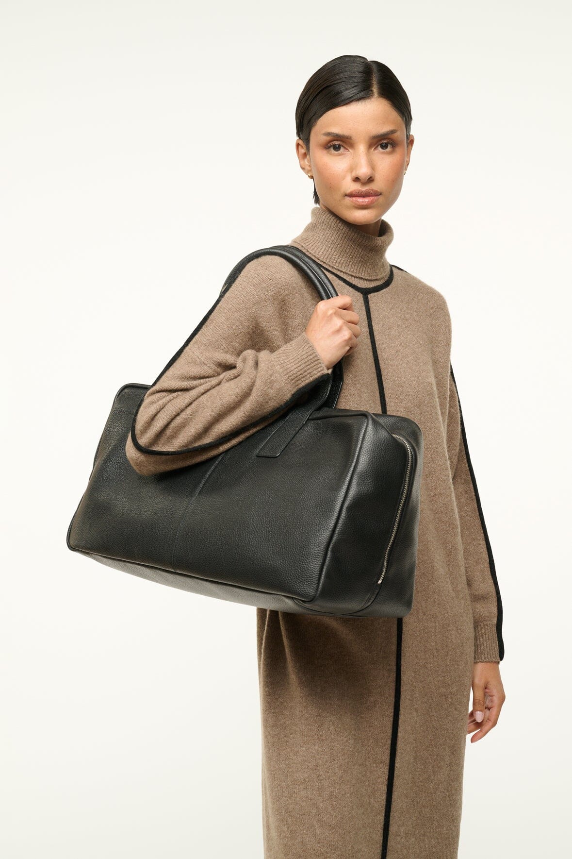 Dude Leather Weekender Travel Bag with Front Pocket - Black - STAUD ...